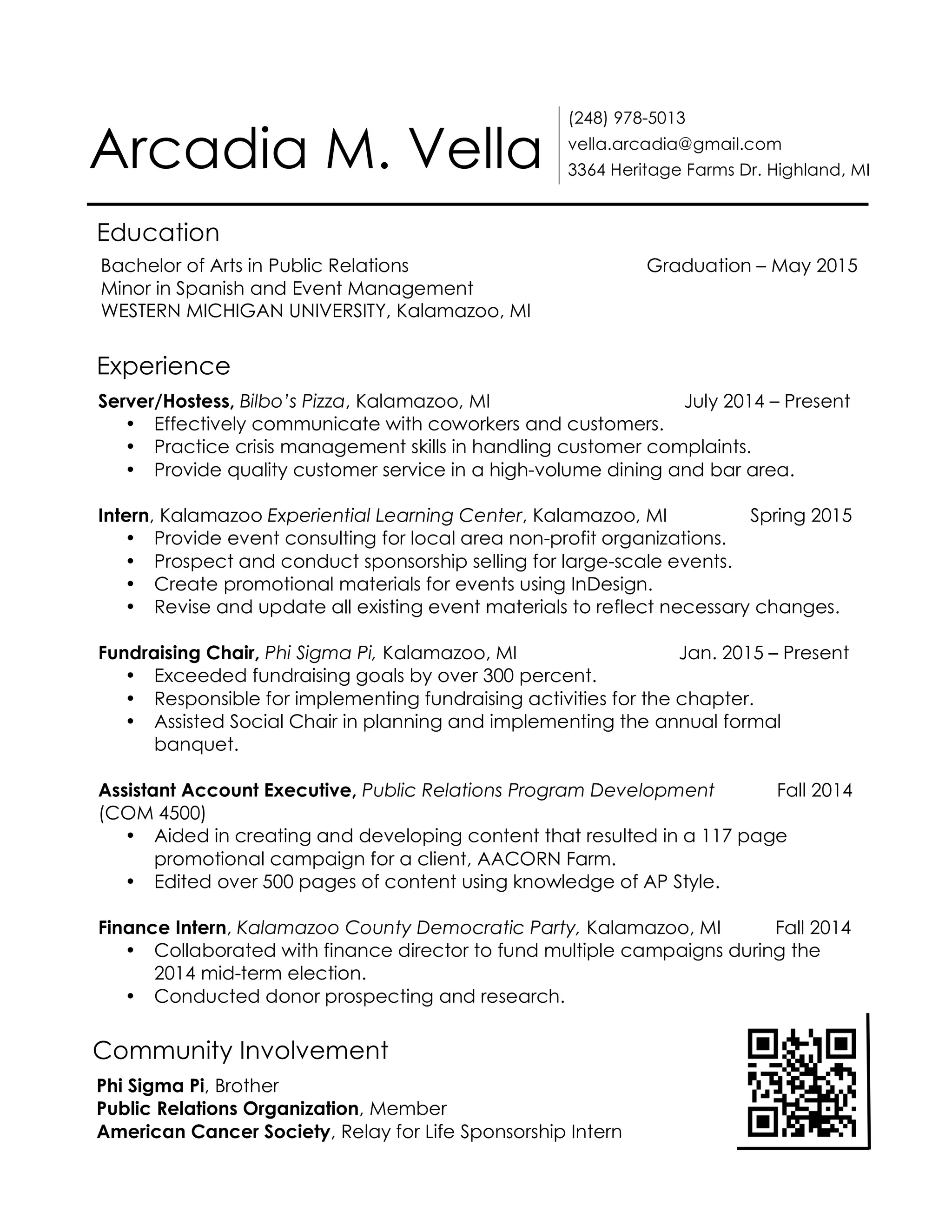 Resume _ Arcadia Vella | PDF