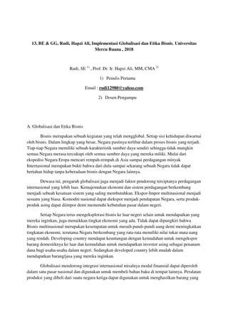 13, be & gg, rudi, hapzi ali, implementasi globalisasi dan etika bisnis, universitas mercu buana ...