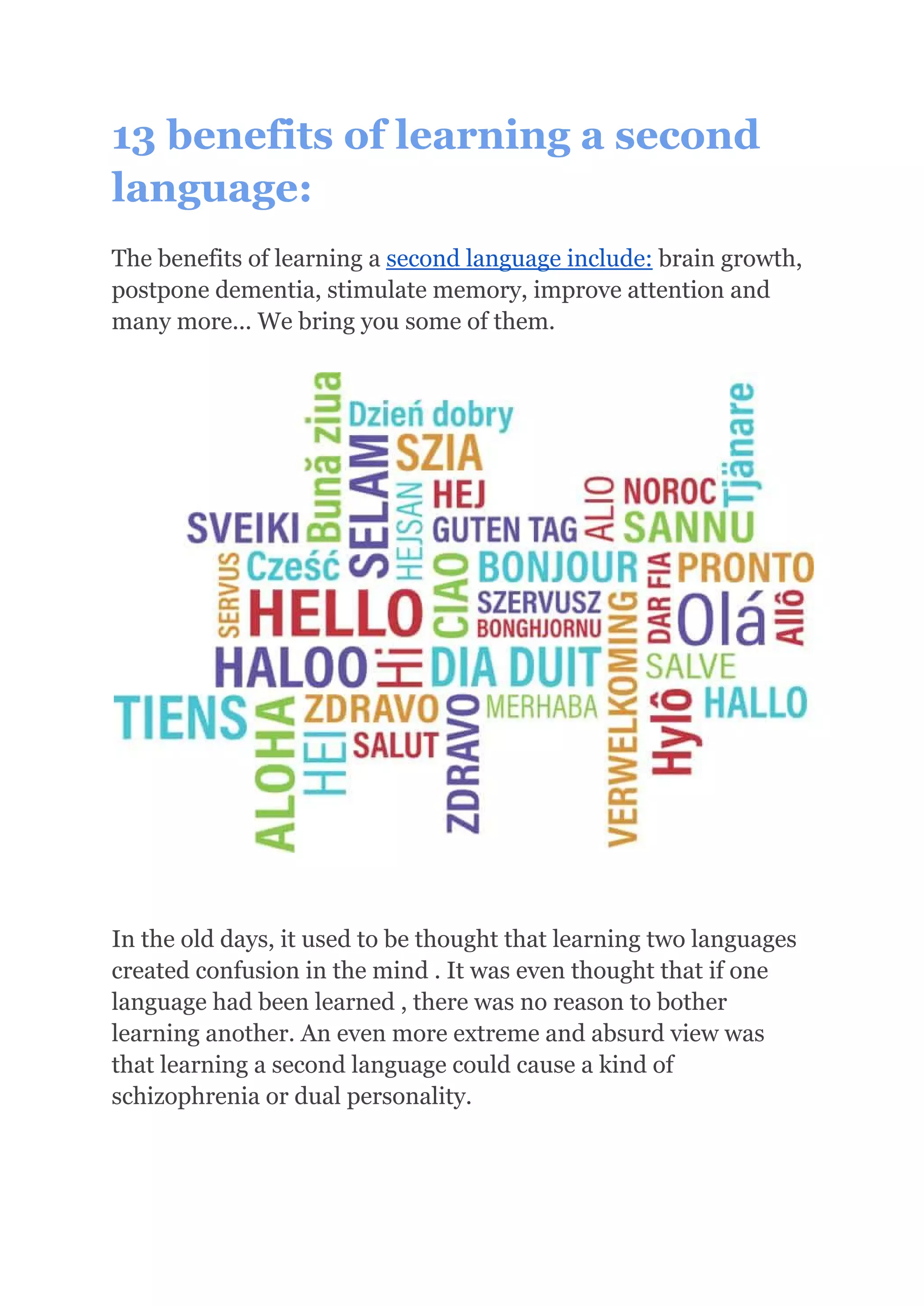 13 benefits of learning a second language | PDF