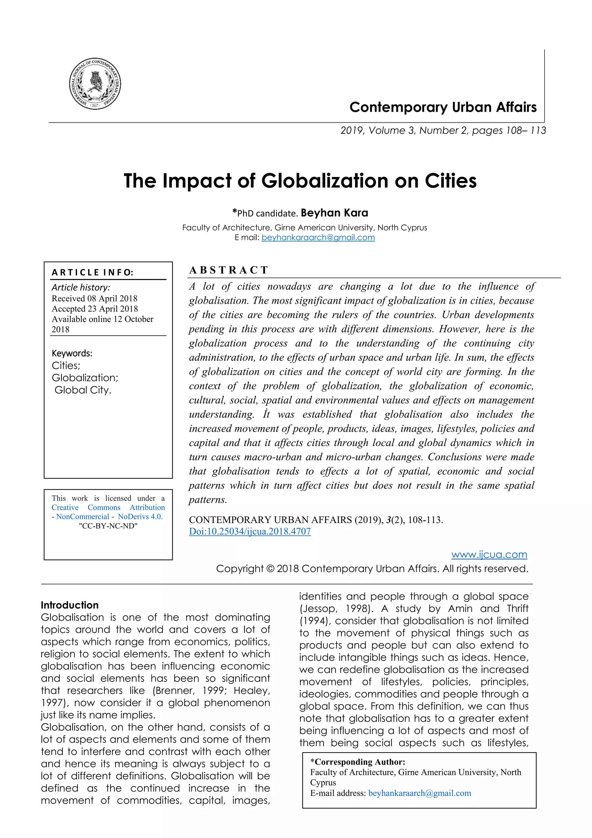 The Impact of Globalization on Cities | PDF