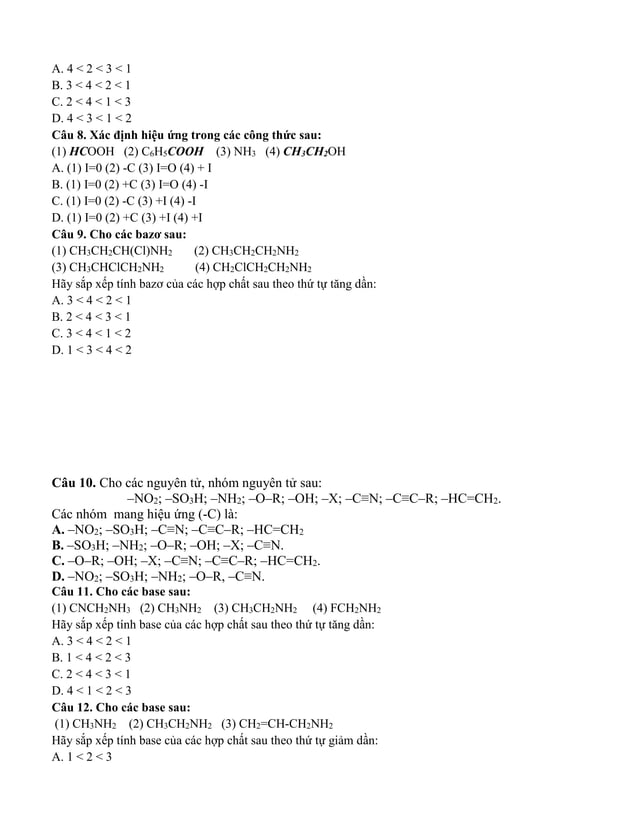 13 BÀI TẬP HÓA HỮU CƠ - ĐẠI HỌC Y ĐA KHOA (CHUYÊN NGÀNH Y DƯỢC) | PDF