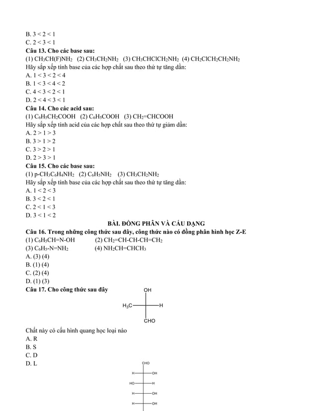 13 BÀI TẬP HÓA HỮU CƠ - ĐẠI HỌC Y ĐA KHOA (CHUYÊN NGÀNH Y DƯỢC) | PDF