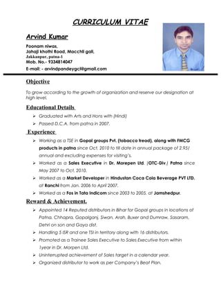 CURRICULUM VITEA of Arvind kumar panday | PDF