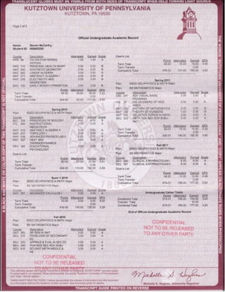 Kutztown University Transcript Final | PDF