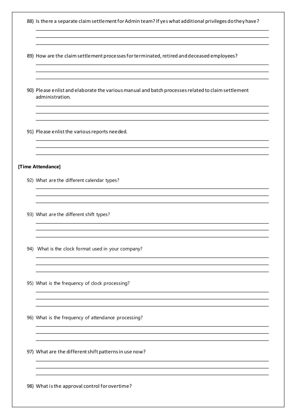 HR questionnaire