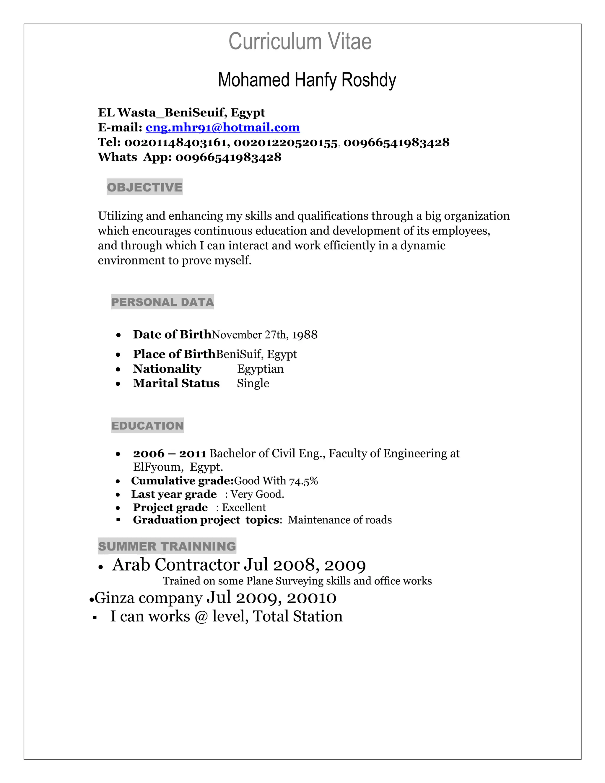 mohamed hanfy2016-1 | PDF | Civil Engineering Industry | Industries