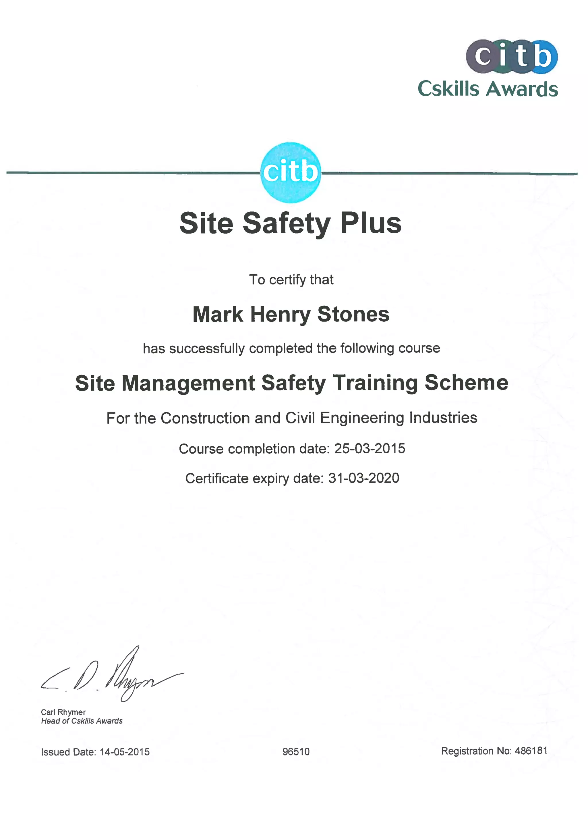MHS-CITB SMSTS Cert.-2020 | PDF