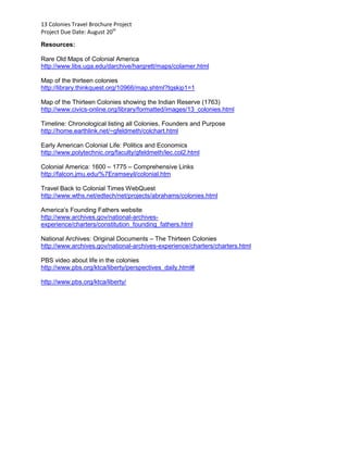 13 colonies travel brochure project | DOCX