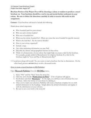 13 colonies travel brochure project | DOCX