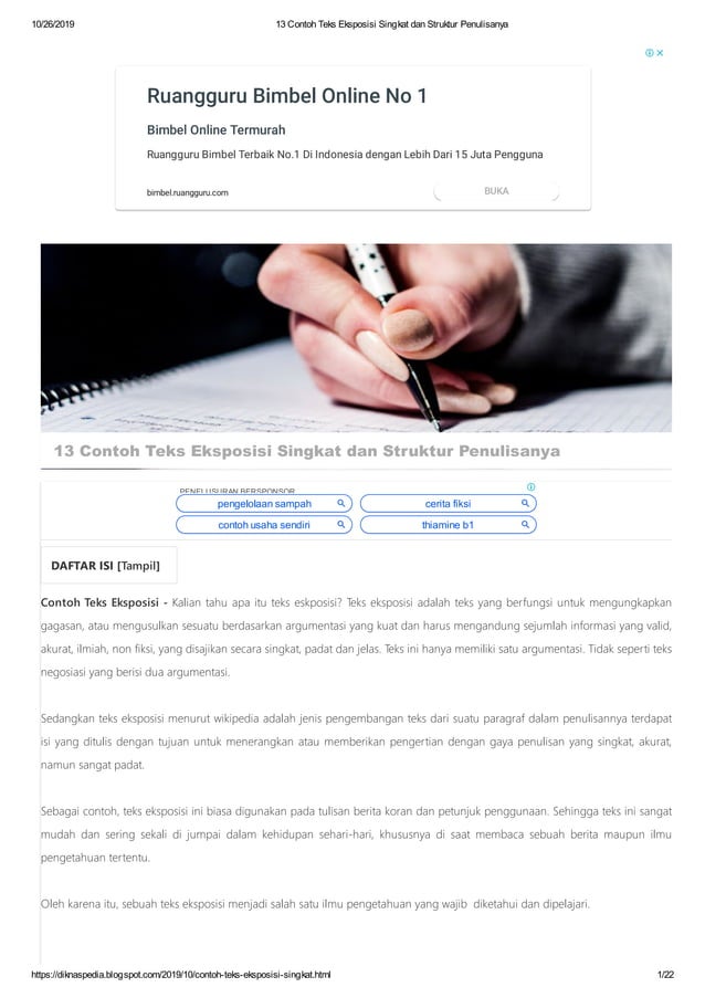 13 contoh teks eksposisi singkat dan struktur penulisanya | PDF