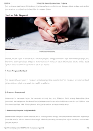 13 contoh teks eksposisi singkat dan struktur penulisanya | PDF