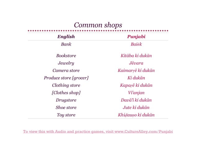 Basic Punjabi | Lesson 13 | Conversations at a store | PPT