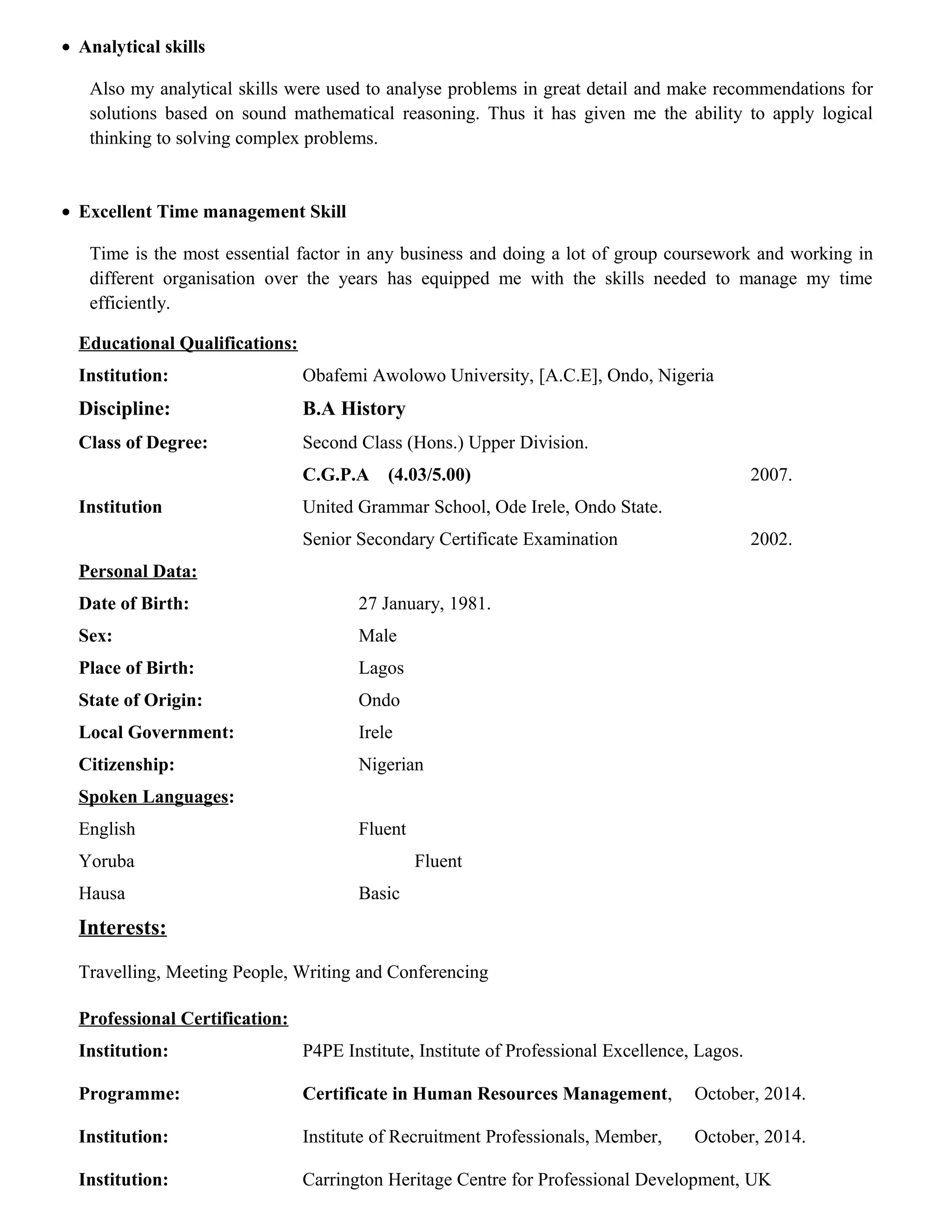 MEROKO TEMIDIRE C V | PDF