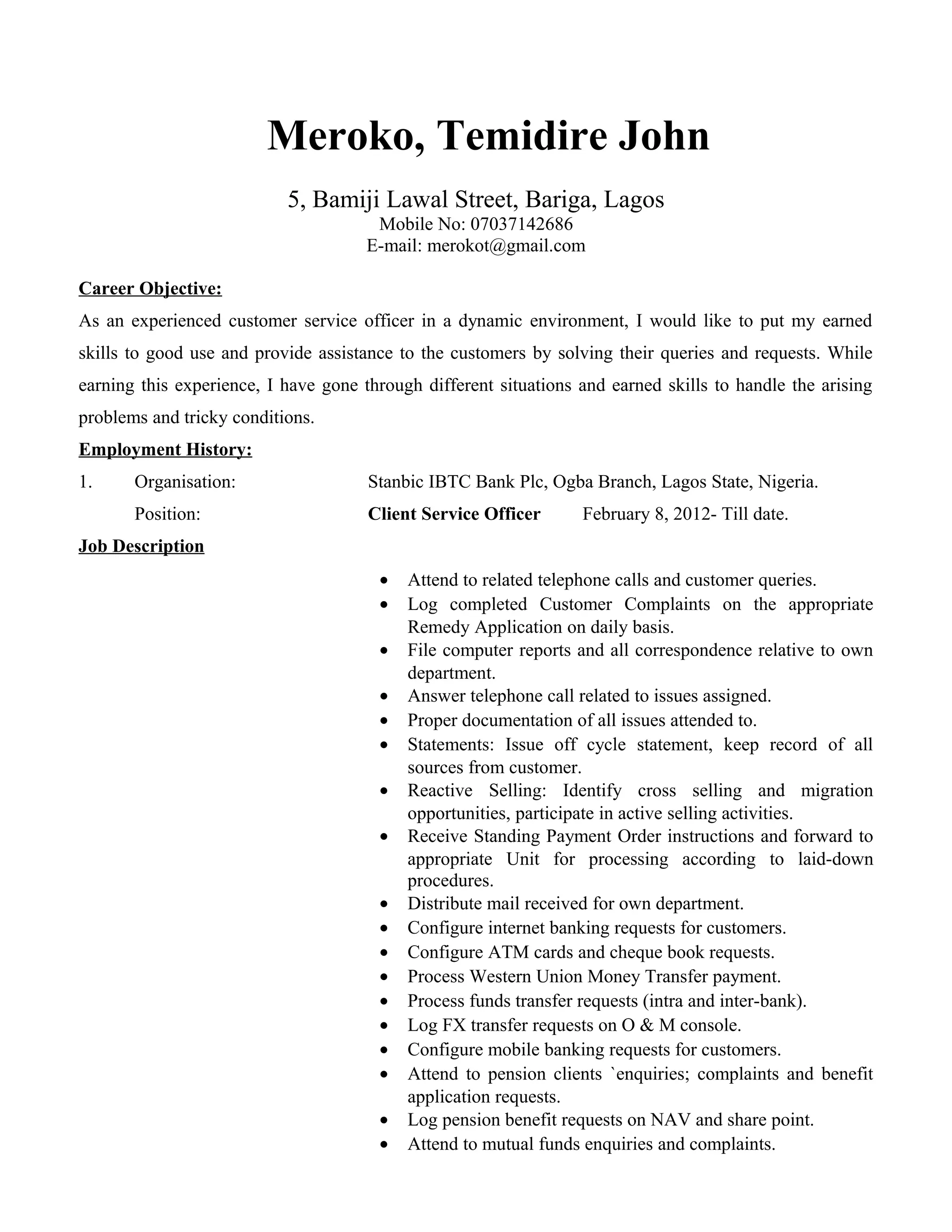 MEROKO TEMIDIRE C V | PDF