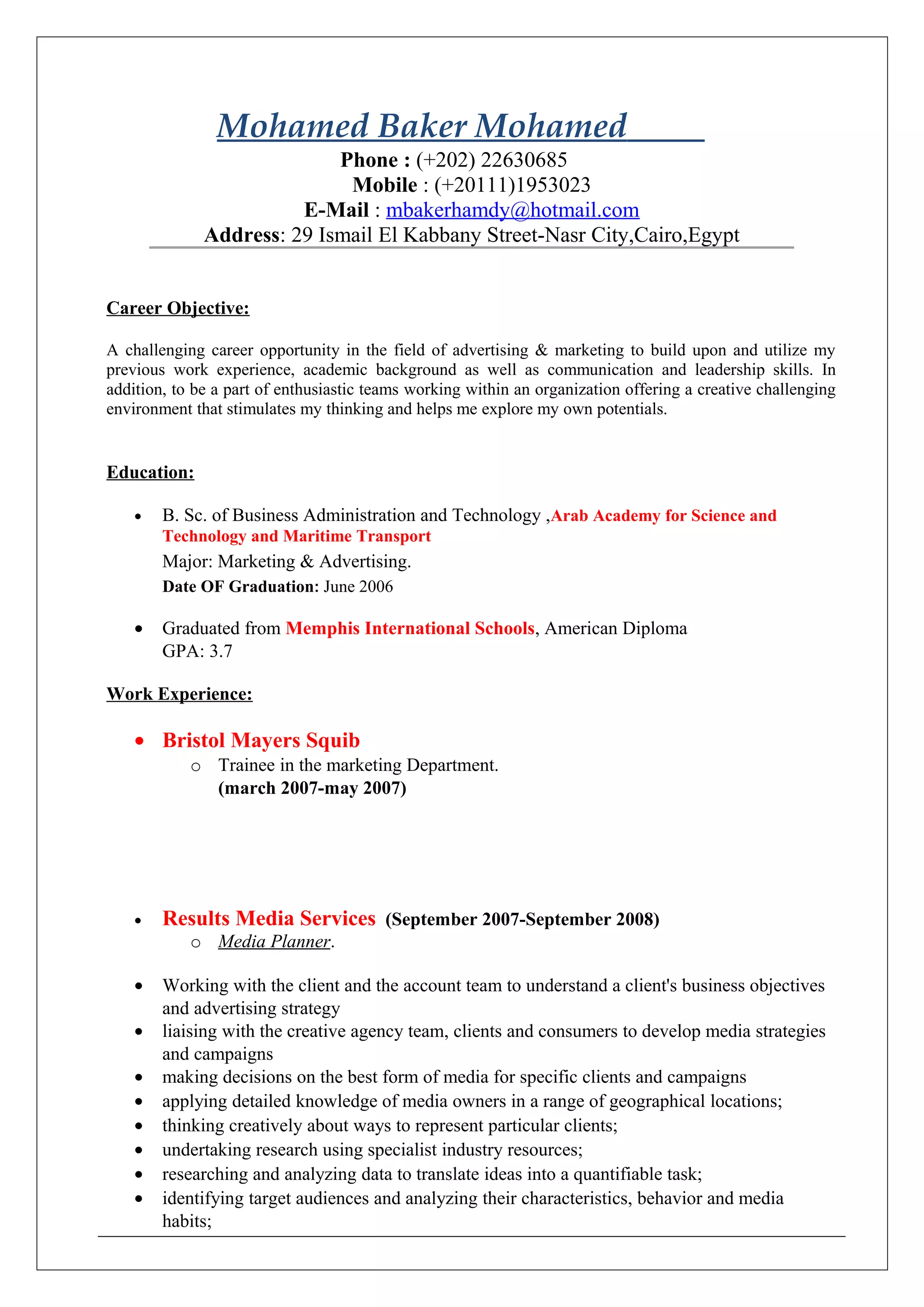 Mohamed Baker CV | DOC