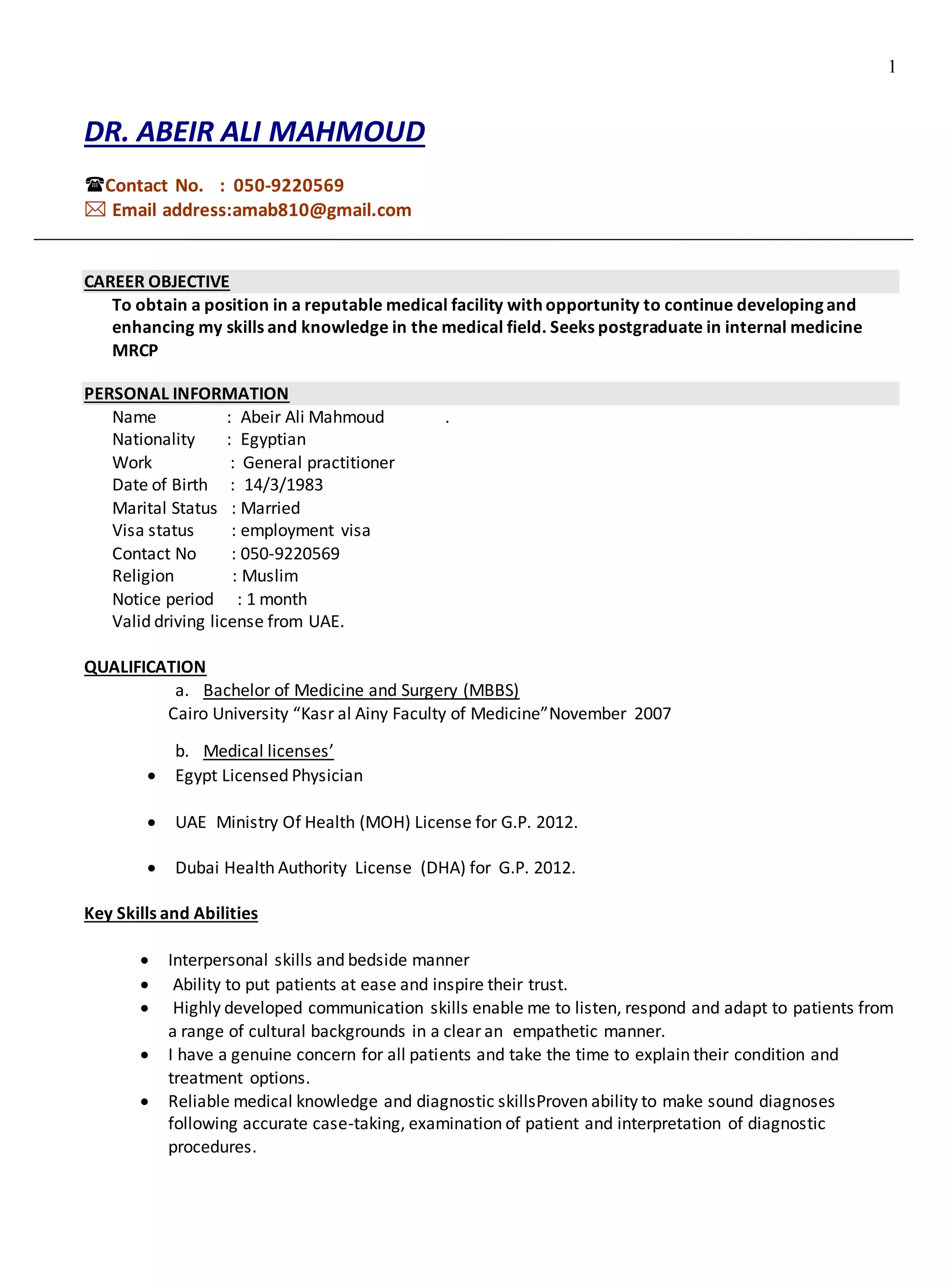 abeer cv latest | DOCX