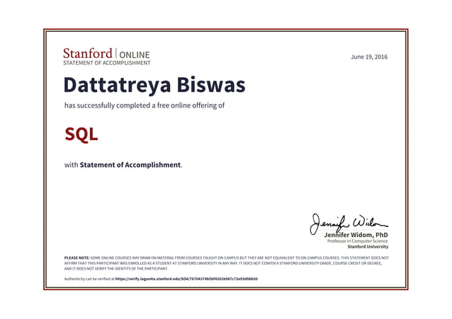 Stanford SQL certification | PDF