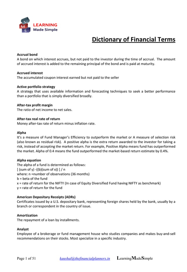 Dictionary of Financial Terms | PDF