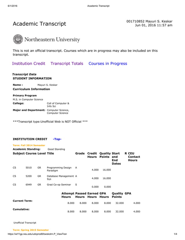 Academic Transcript | PDF