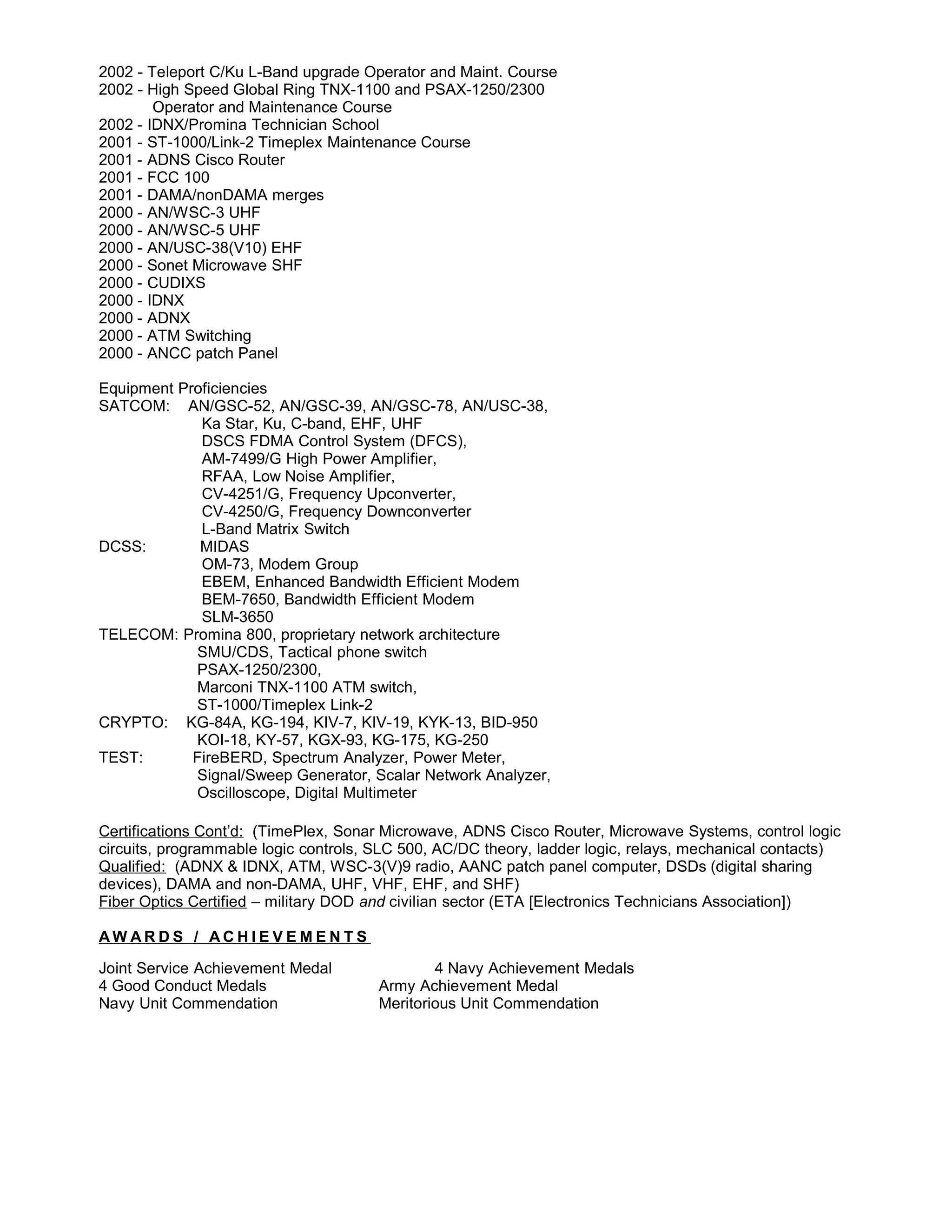 SATCOM and Management resume | DOC