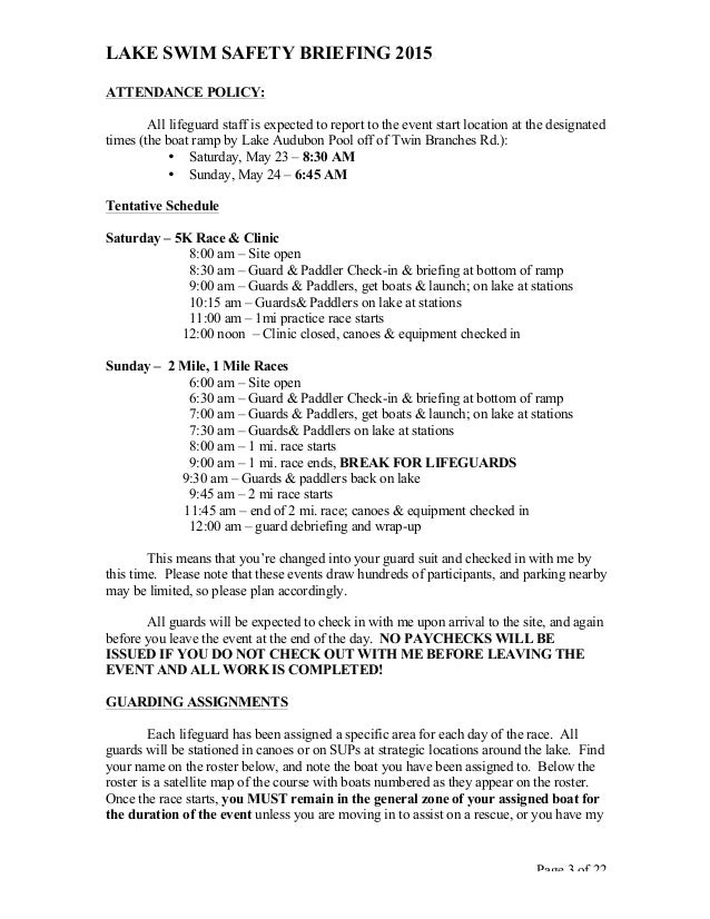 Combined Lake Swim 2015 Safety Plan