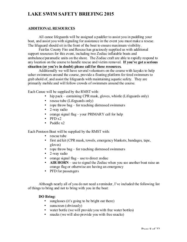 Combined Lake Swim 2015 Safety Plan