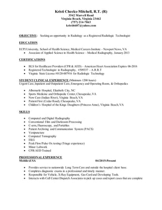 Kristi Cheeks-Mitchell Resume R.T. (R) | DOCX | Medical Tests | Medical ...
