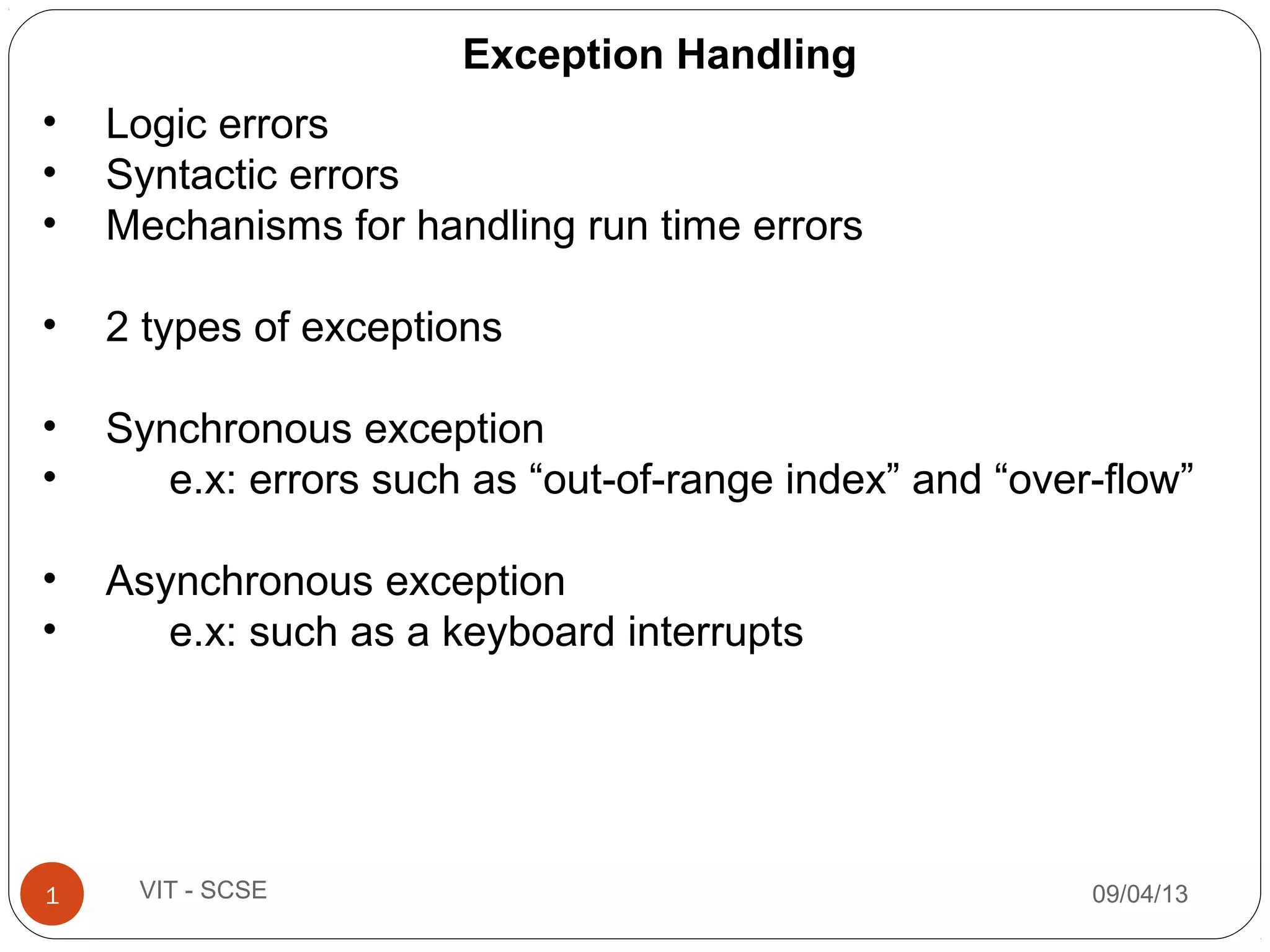 13 exception handling | PPT | Programming Languages | Computing