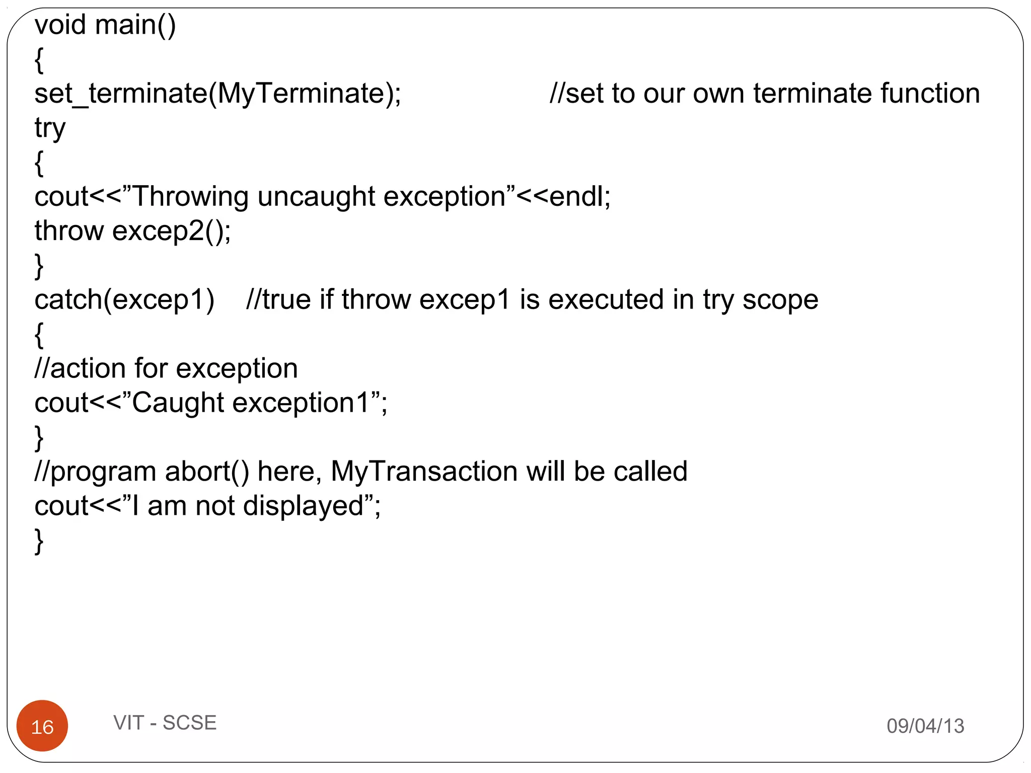 13 exception handling | PPT | Programming Languages | Computing