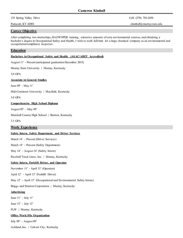 Cameron Kimball - Resume 2015 | DOCX