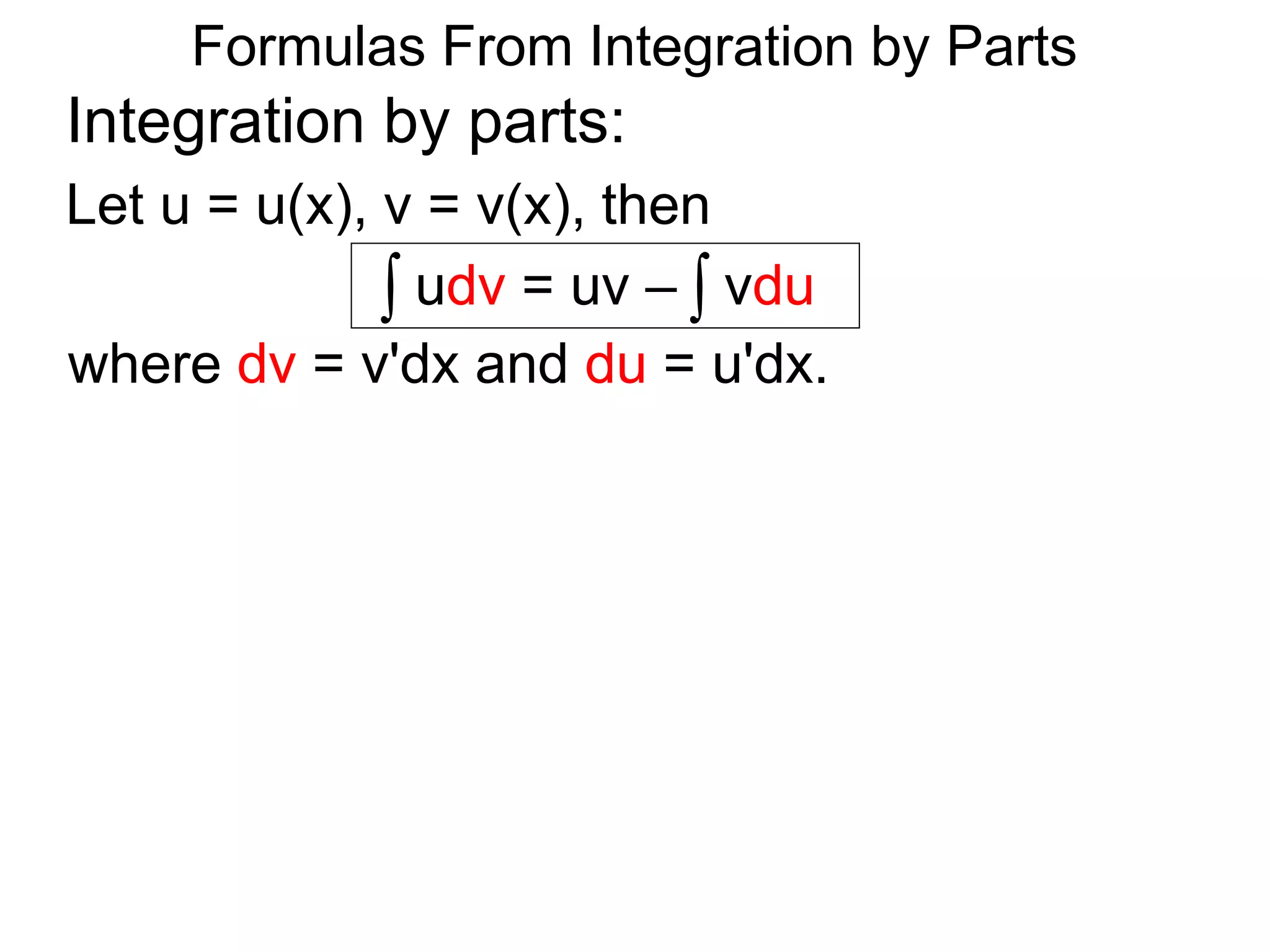 14 formulas from integration by parts x | PPTX