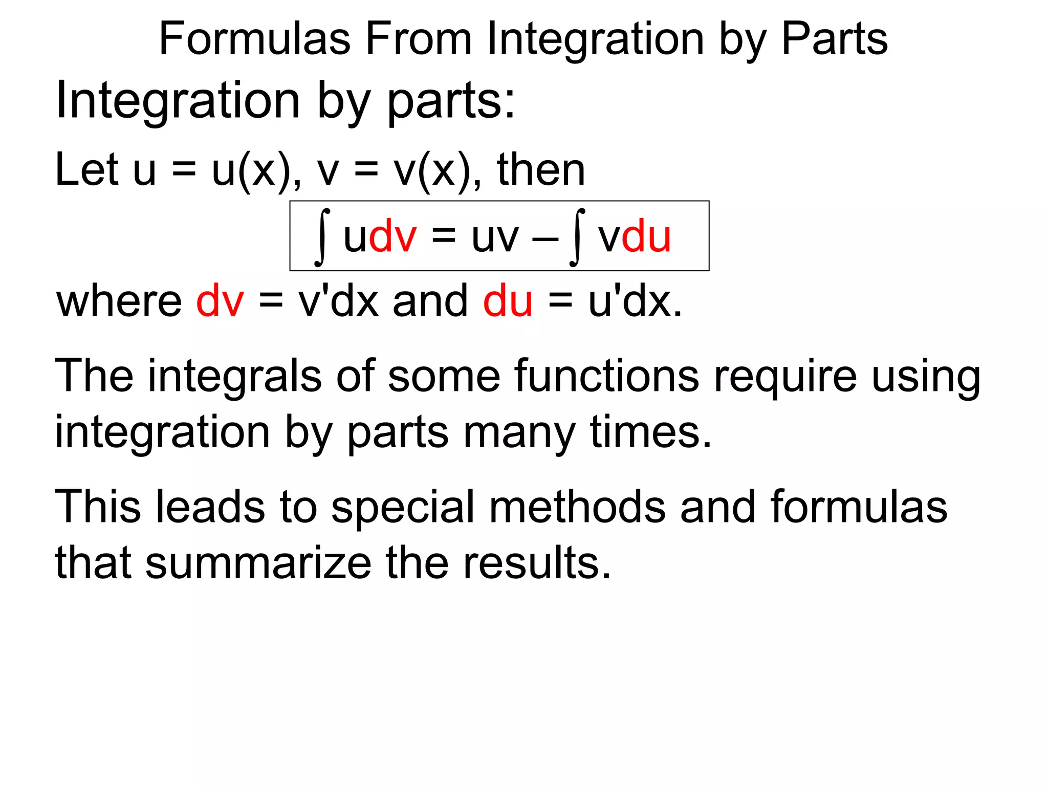 14 formulas from integration by parts x | PPTX