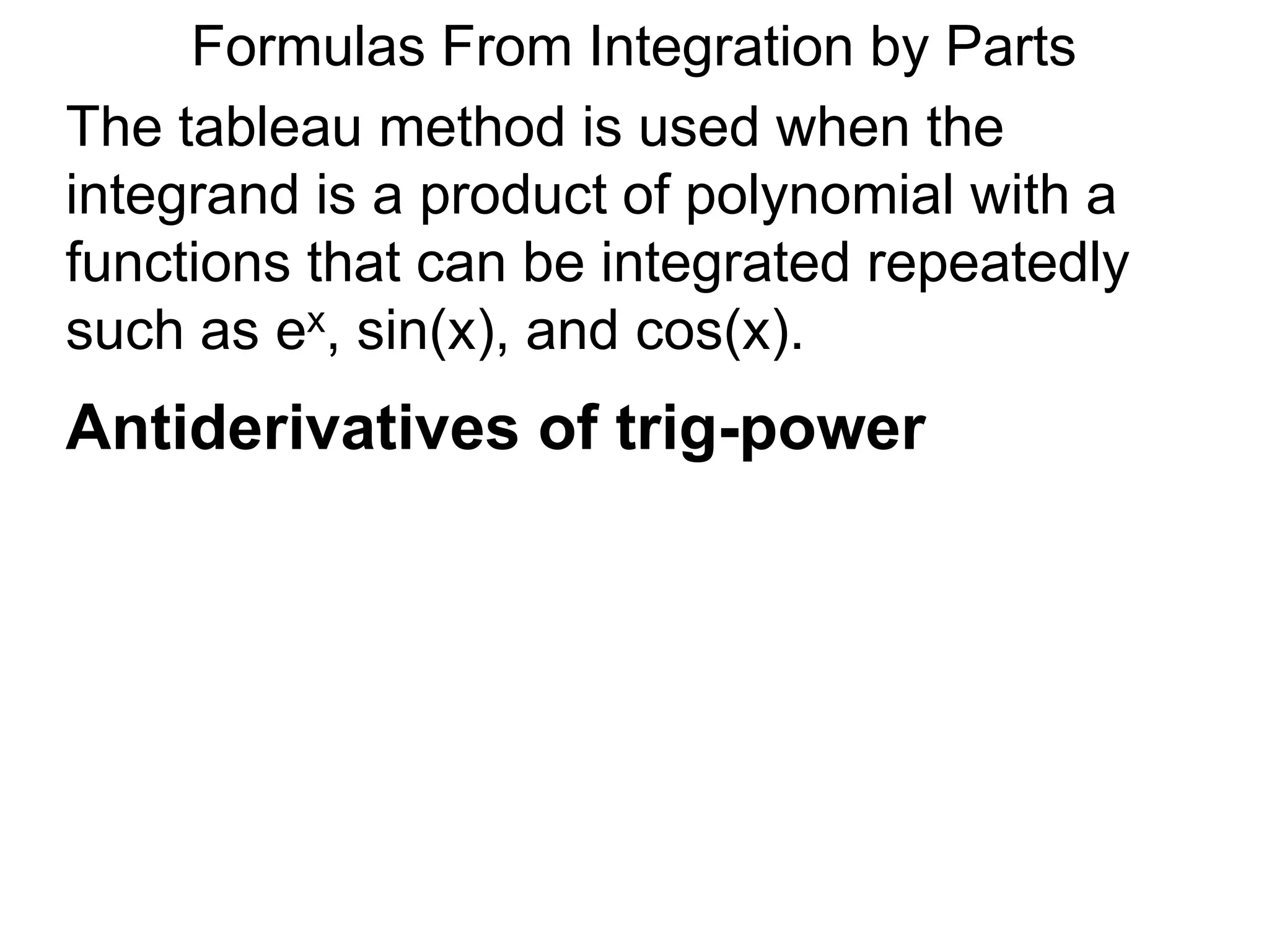 14 formulas from integration by parts x | PPTX
