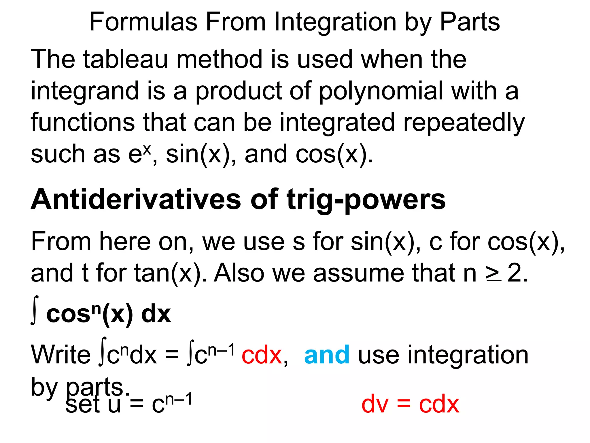 14 formulas from integration by parts x | PPT