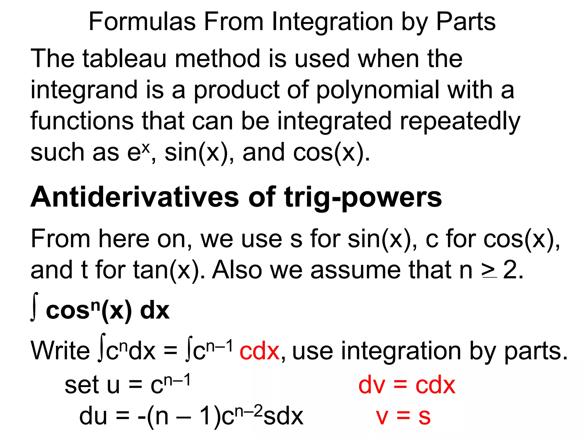 14 formulas from integration by parts x | PPTX