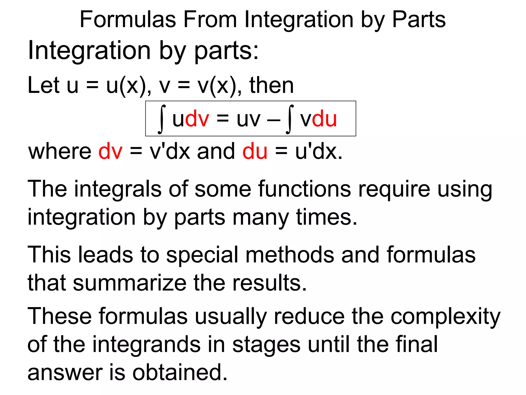 14 formulas from integration by parts x | PPTX