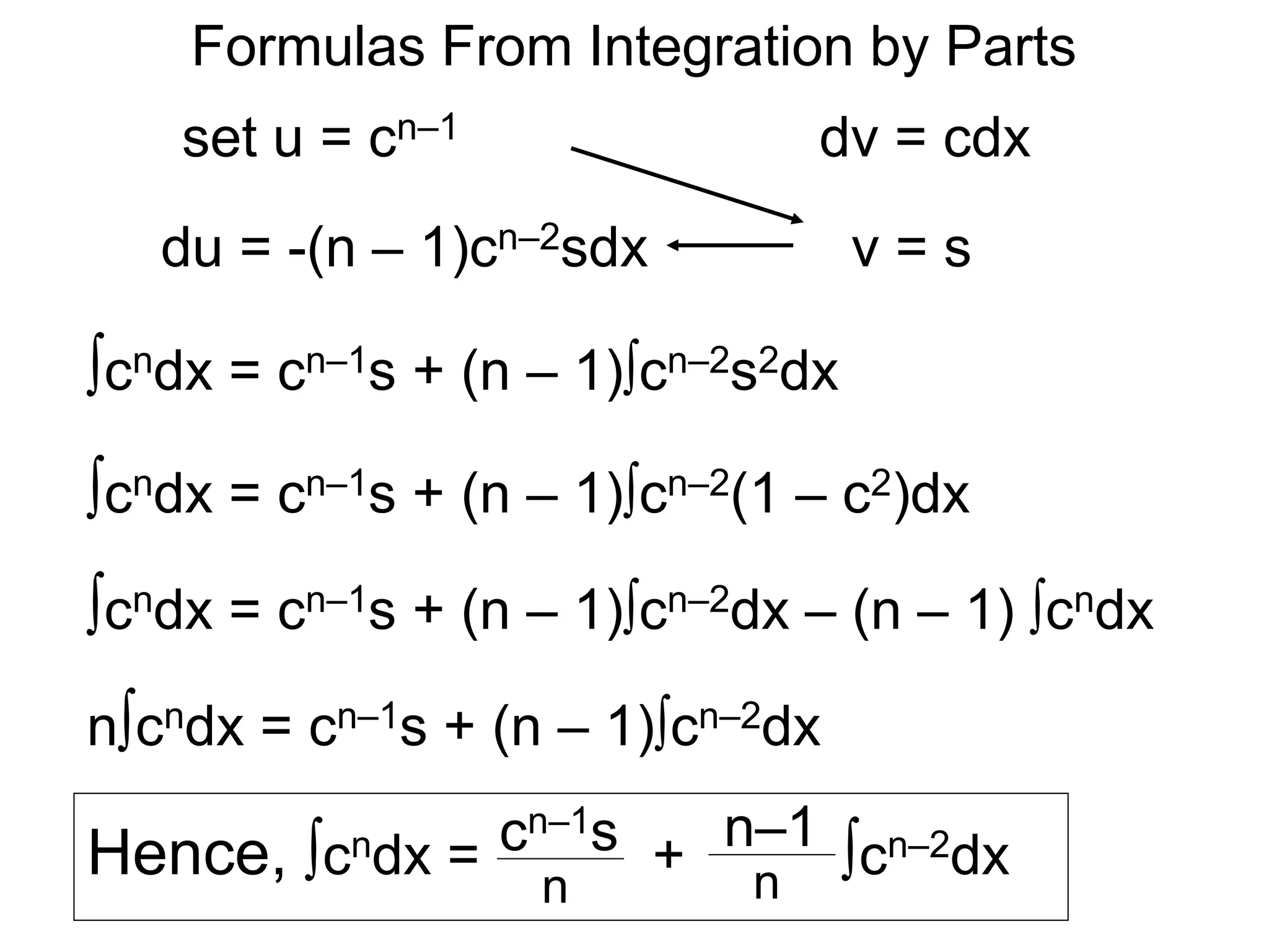 14 formulas from integration by parts x | PPT