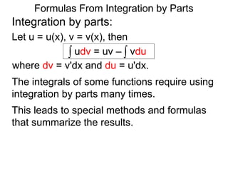 14 formulas from integration by parts x | PPT