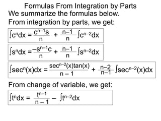 14 formulas from integration by parts x | PPTX