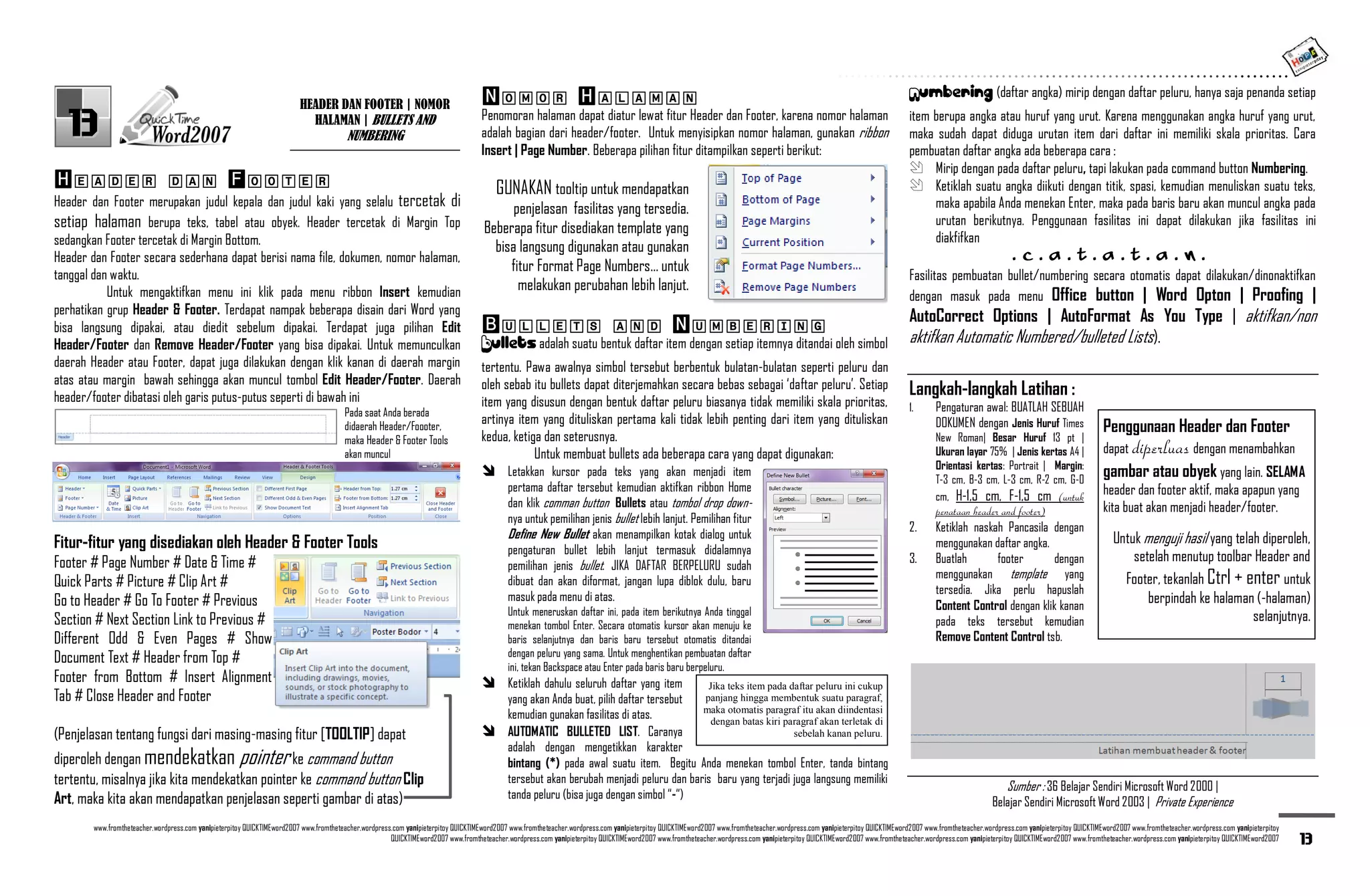 Header and Footer, Bullet and Numbering | PDF