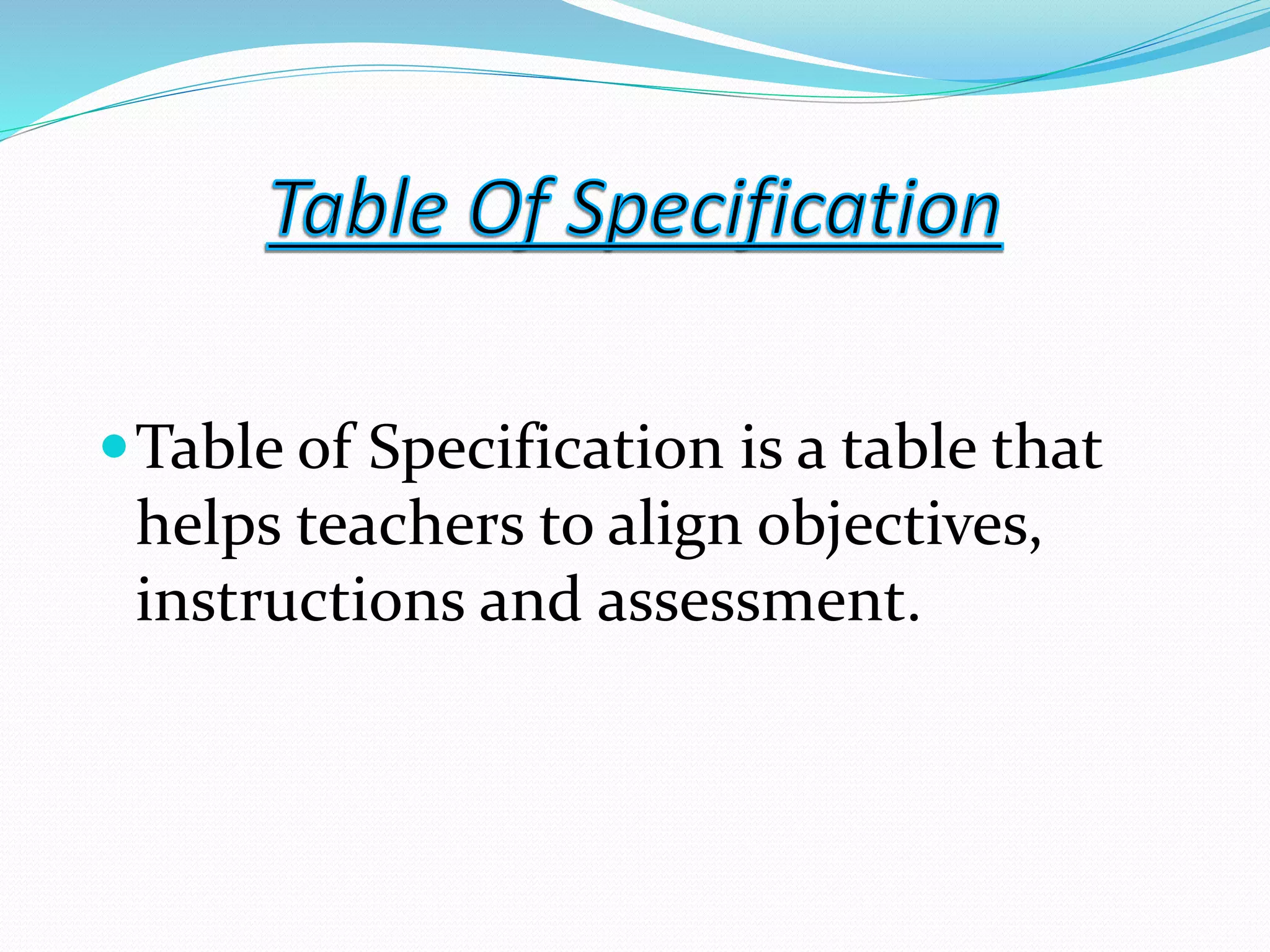 Table of Specification | PPTX