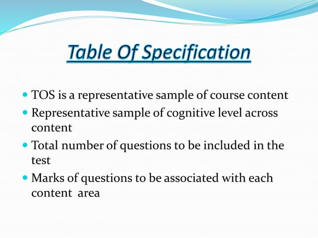 Table of Specification | PPTX | Educational Assessment | Education