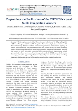 Preparations and Inclinations of the CHTM’S National Skills Competition ...
