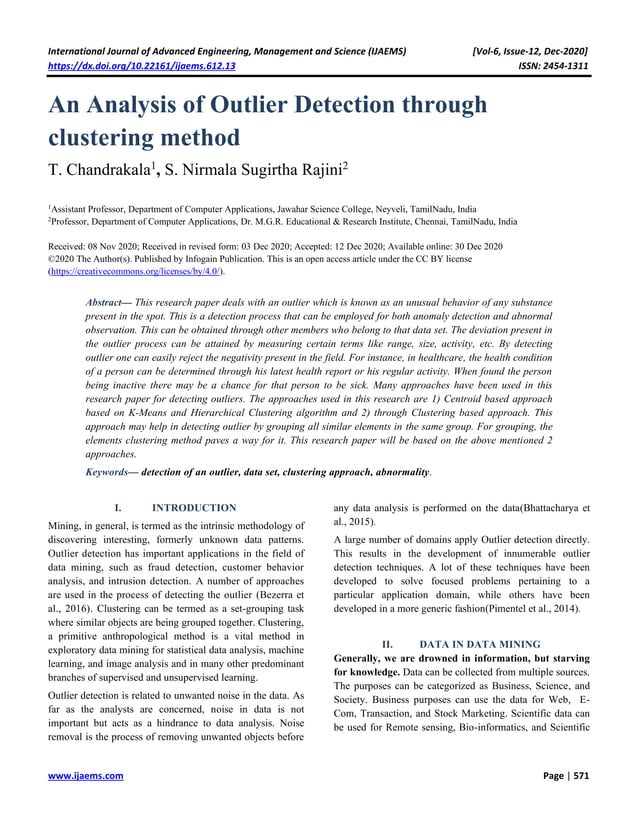 An Analysis Of Outlier Detection Through Clustering Method Pdf