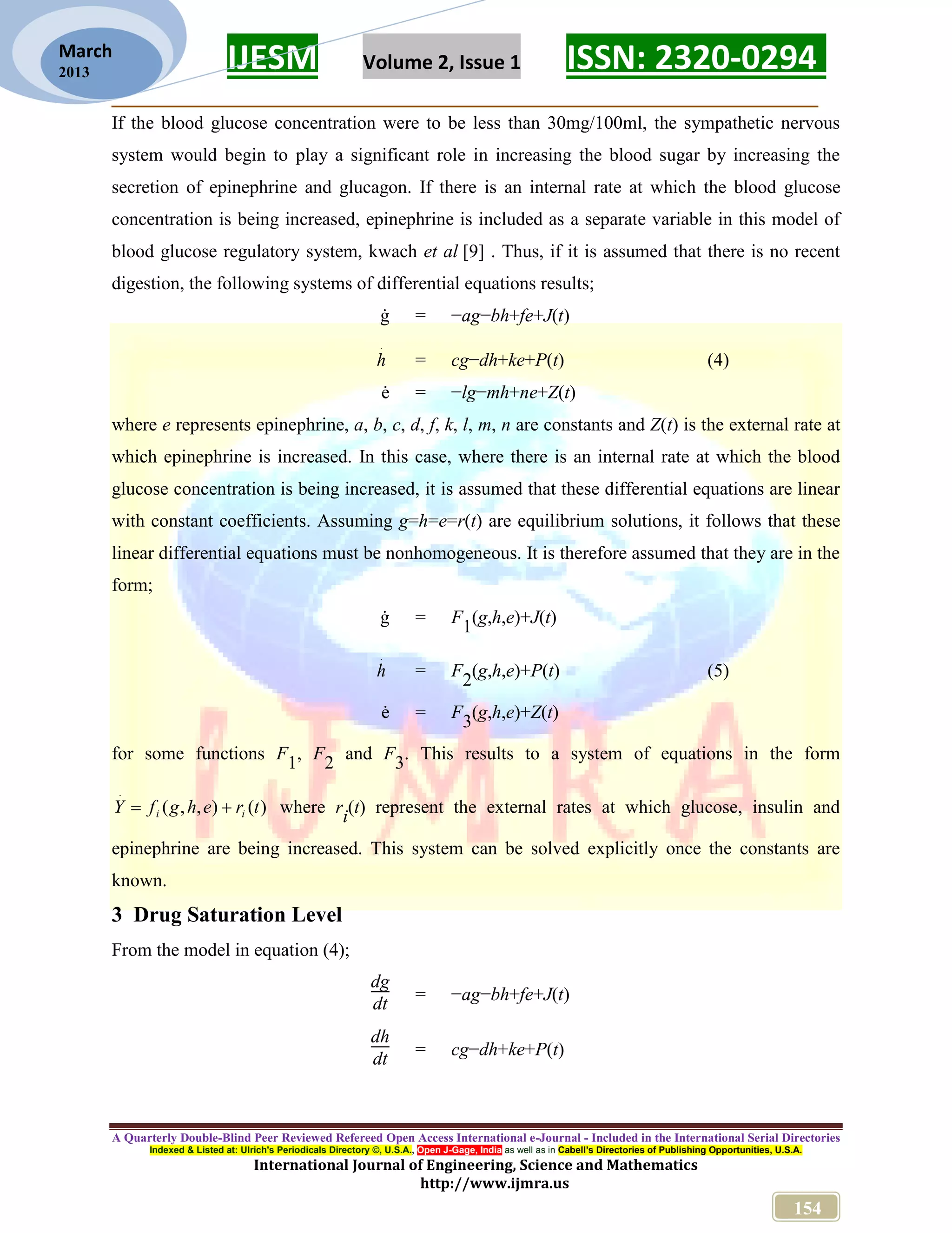 Mathematical Model for Drug Therapy in Patients With Diabetes Mellitus ...