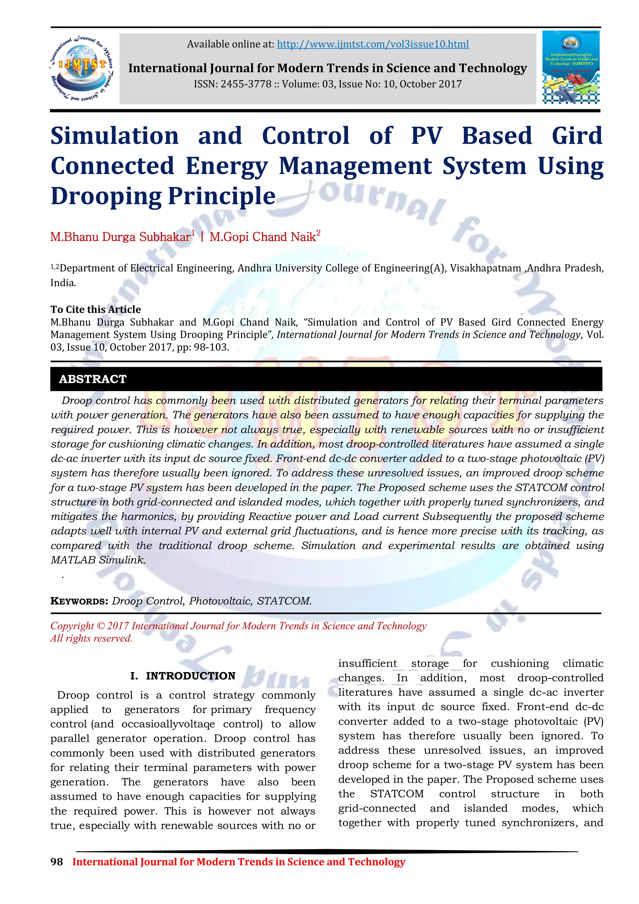 Simulation and Control of PV Based Gird Connected Energy Management ...