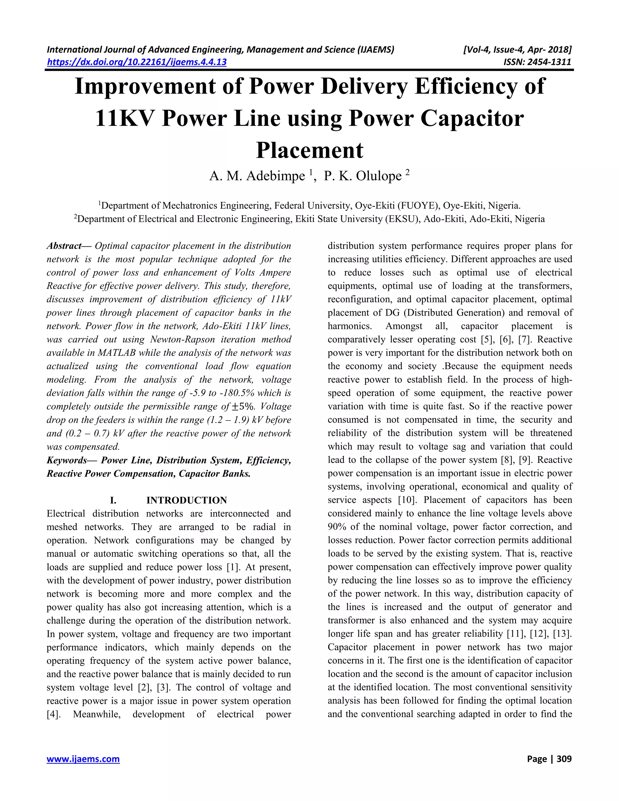 Improvement of Power Delivery Efficiency of 11KV Power Line using Power ...