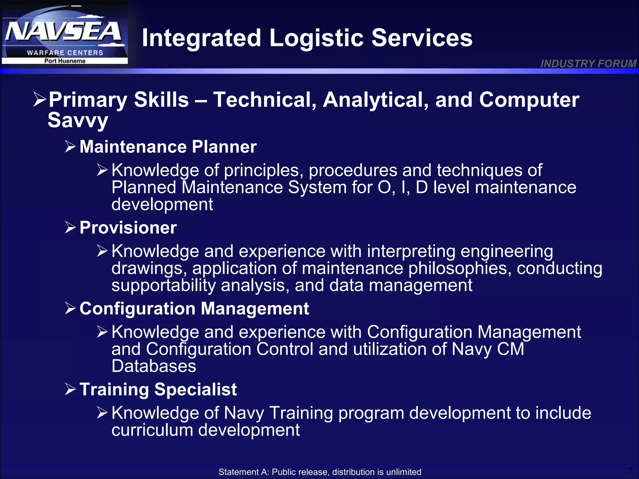 Integrated Logistics Support - NSWC PHD Industry Forum 2014 | PDF