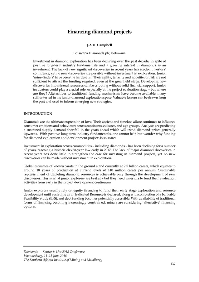 Financing diamond projects | PDF