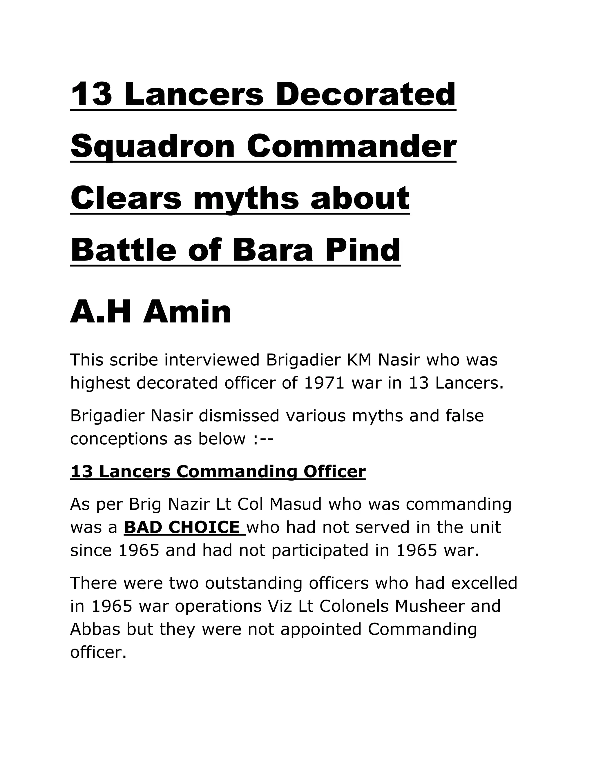 13 lancers decorated squadron commander clears myths about battle of ...